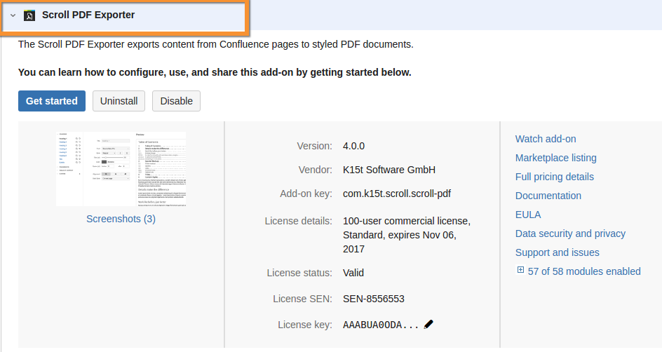 How to export a confluence page with excellentable to pdf using K15T Scroll PDF Exporter